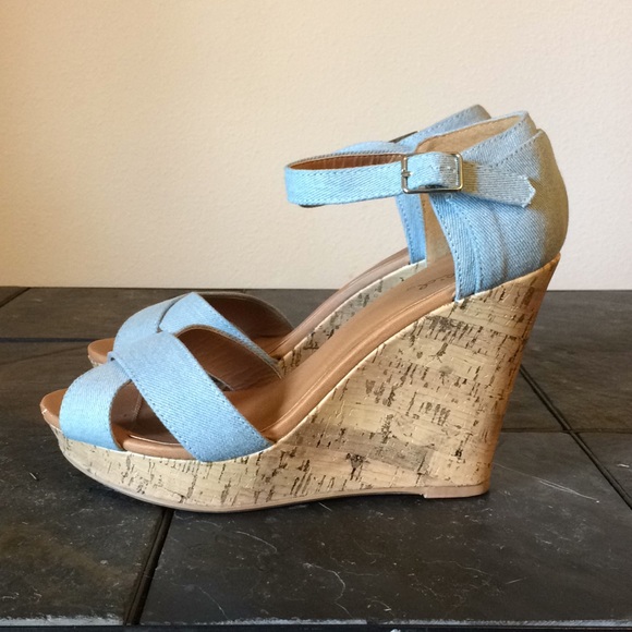 Modcloth | Shoes | Wedge Heels With Light Blue Denim Straps | Poshmark